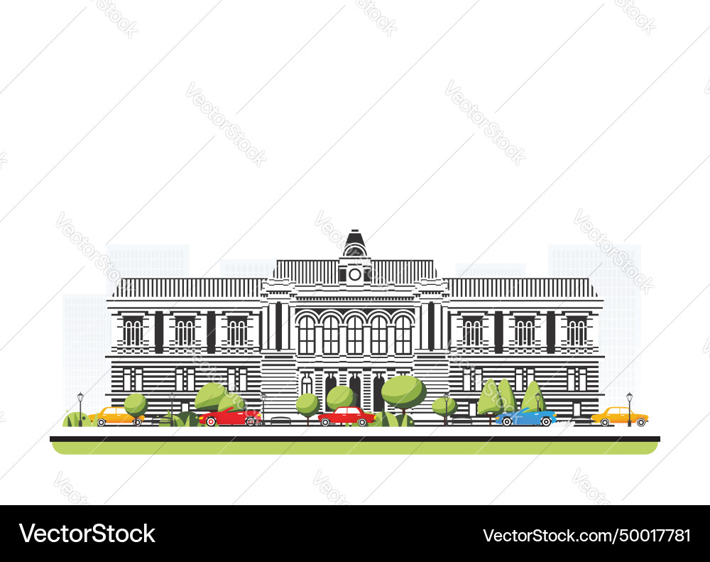 City hall building in flat style with trees Vector Image