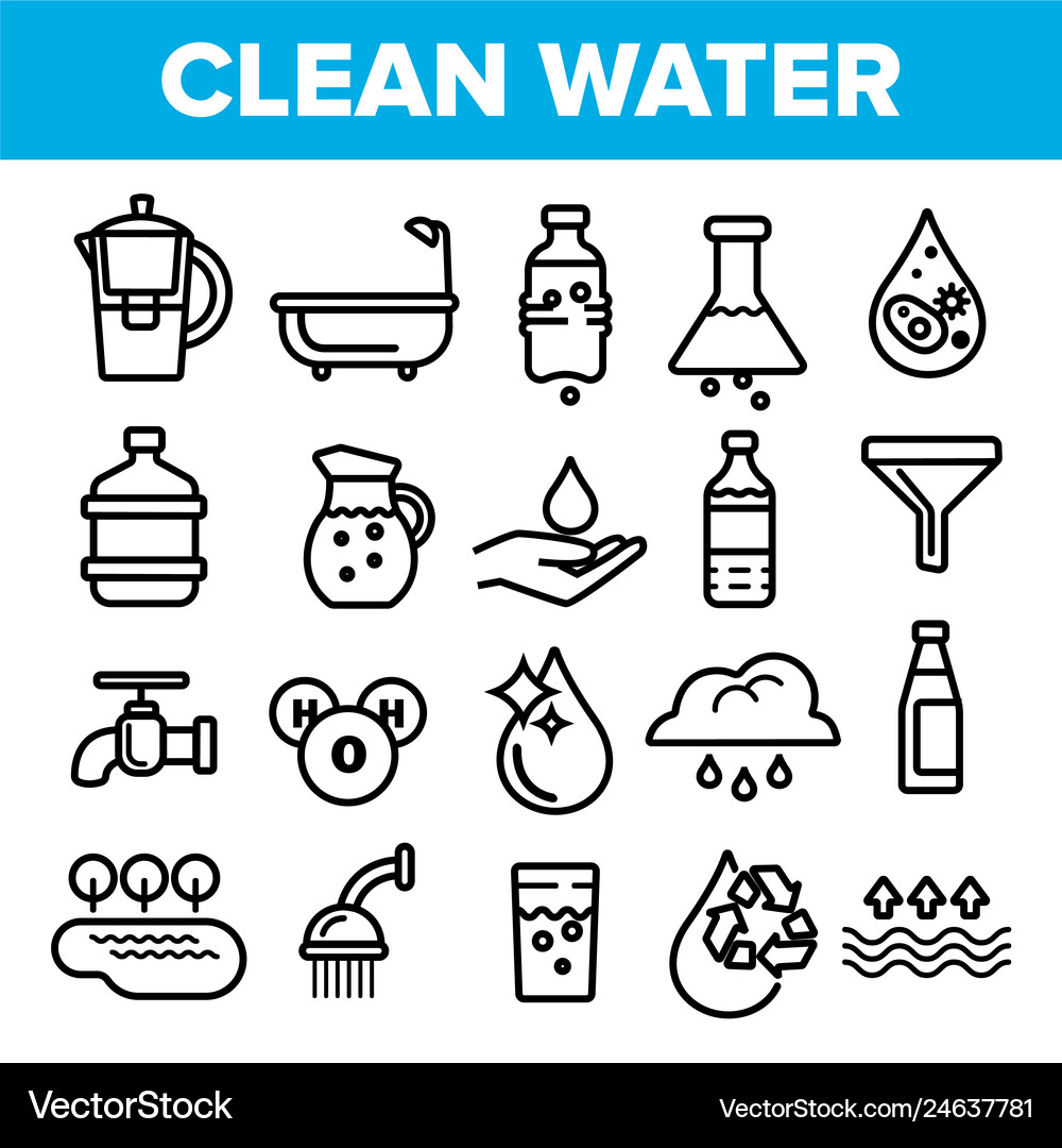 Clean water line icon set nature care Royalty Free Vector