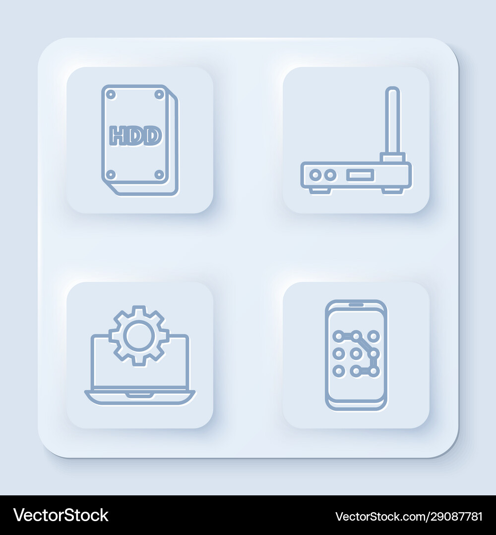 Set line hard disk drive hdd router and wi-fi Vector Image