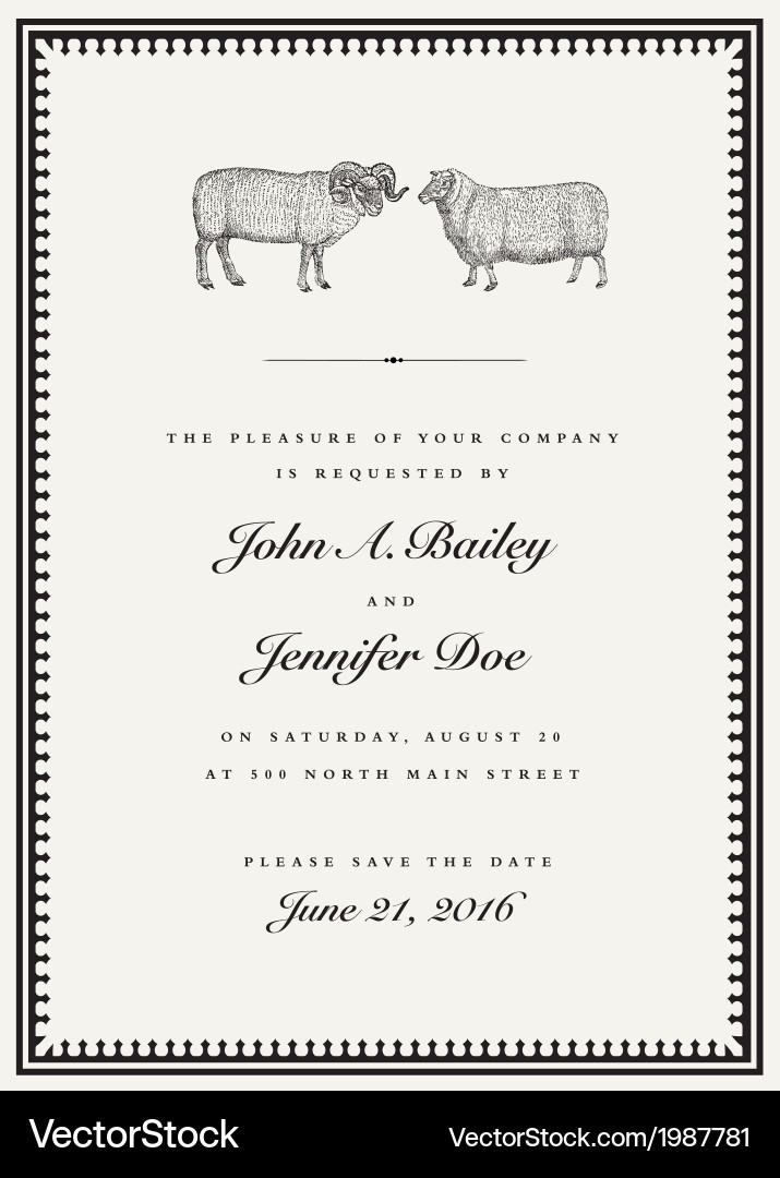 Vintage sheep and ram wedding invite Royalty Free Vector