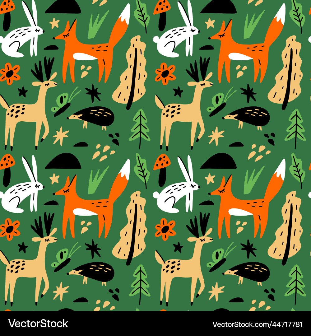 Woodland wallpaper seamless hand drawn pattern Vector Image