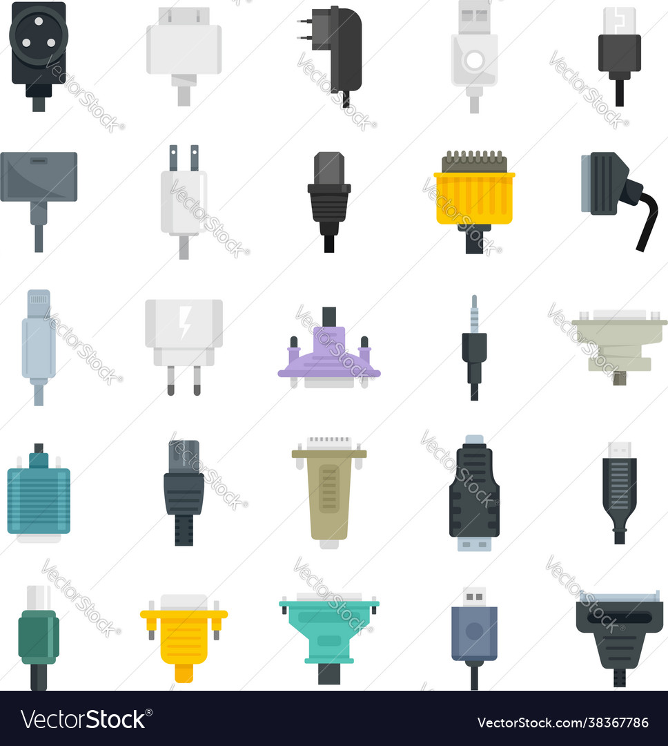 Adapter icons set flat isolated Royalty Free Vector Image