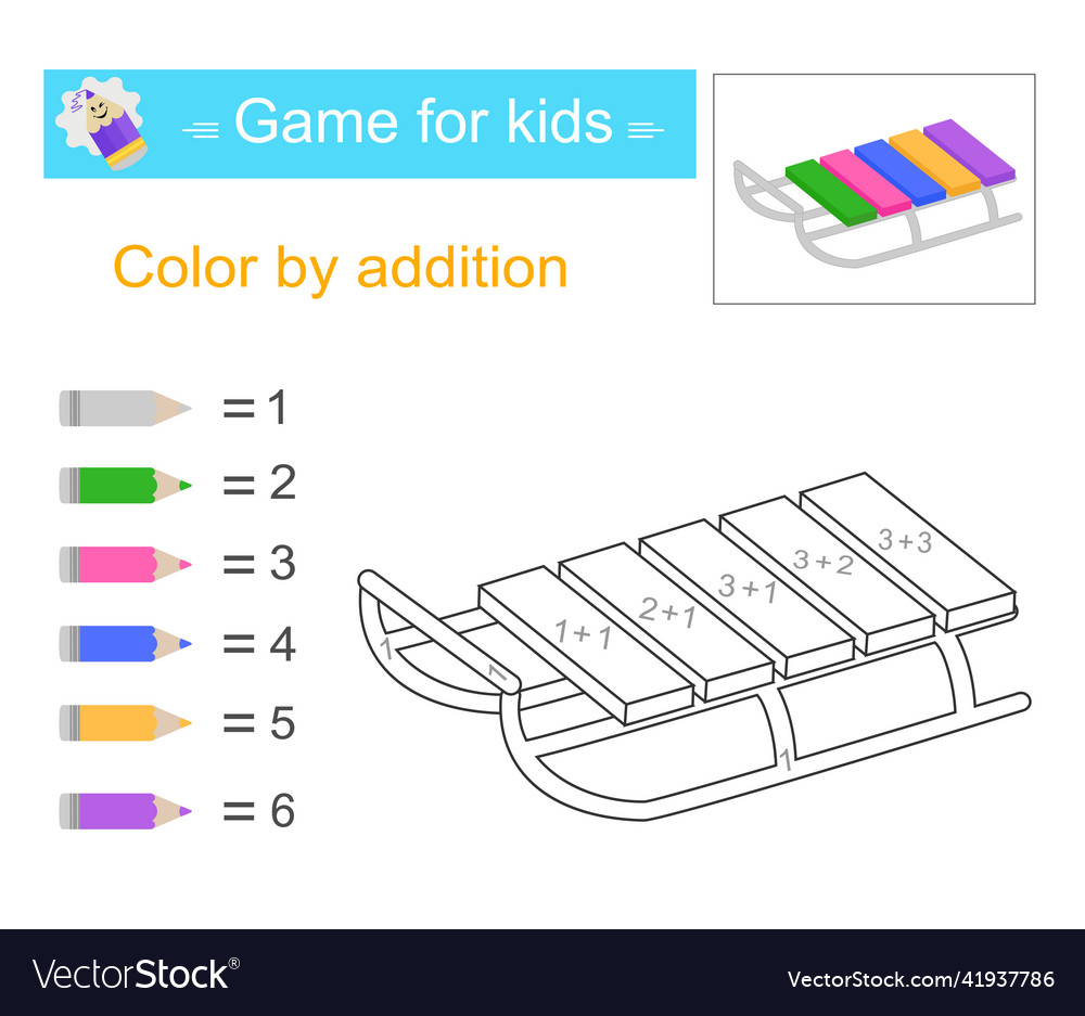 Color by addition math activity for kids Vector Image