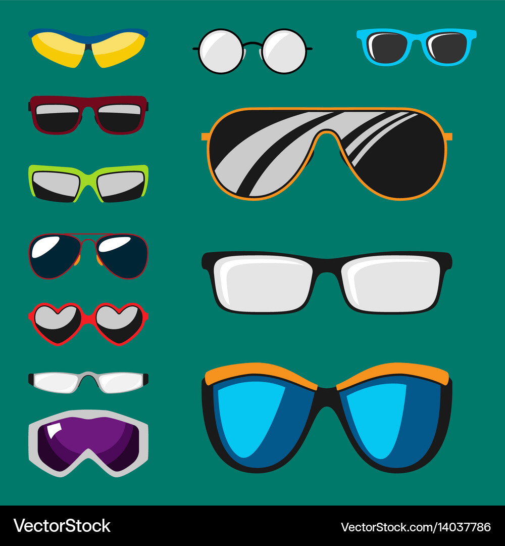 Fashion set sunglasses accessory sun spectacles Vector Image