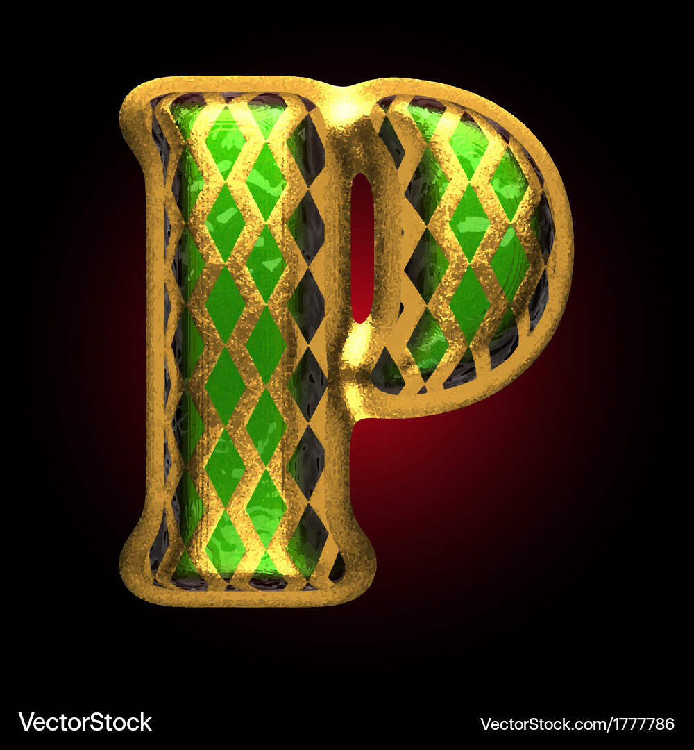 Golden and green letter p Royalty Free Vector Image