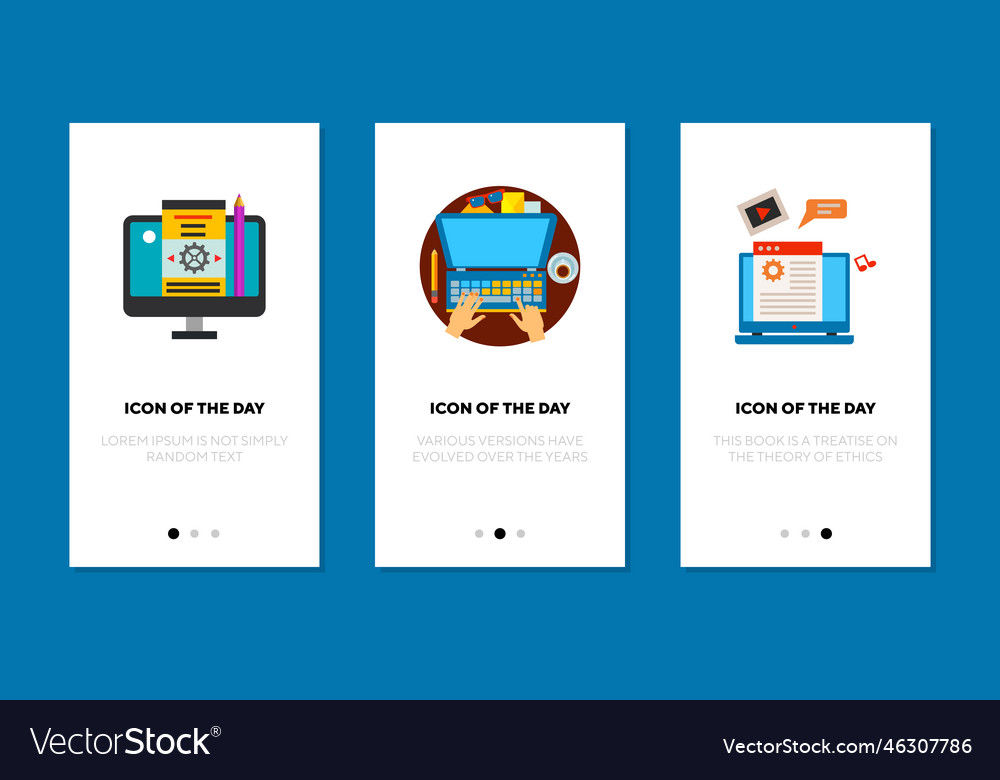 Work with computer flat icon set Royalty Free Vector Image