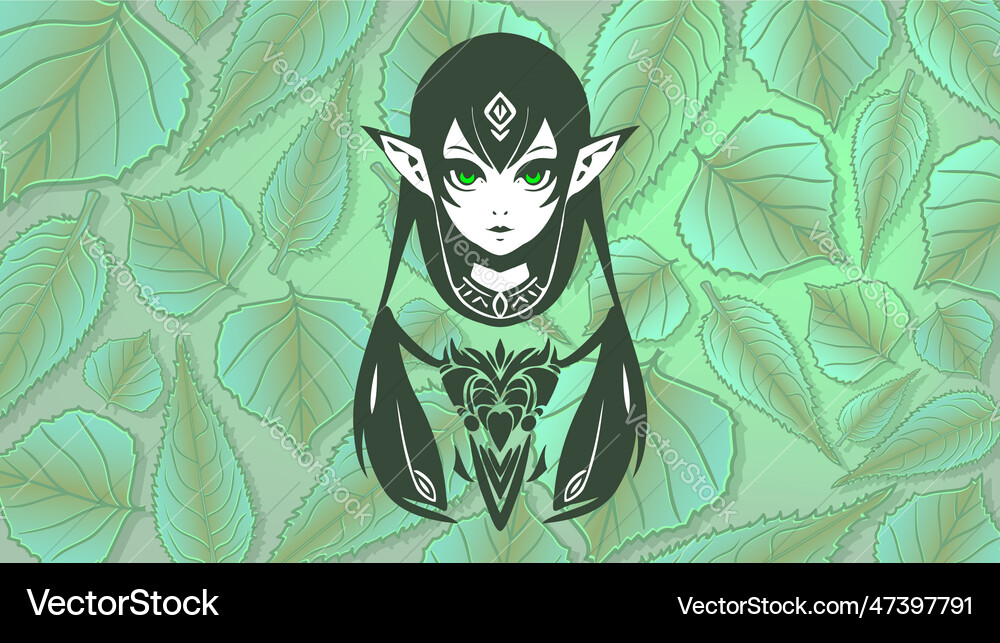 Beautiful tender cute elf girl with patterns Vector Image