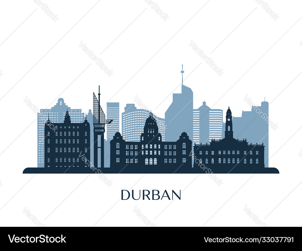 Durban skyline monochrome silhouette Royalty Free Vector