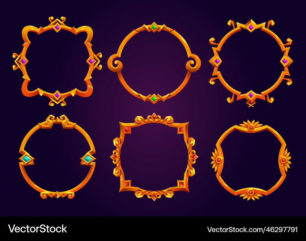 Set of fantasy round game frames Royalty Free Vector Image