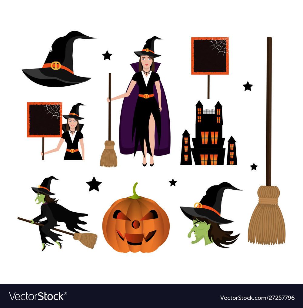Bundle halloween with set icons Royalty Free Vector Image