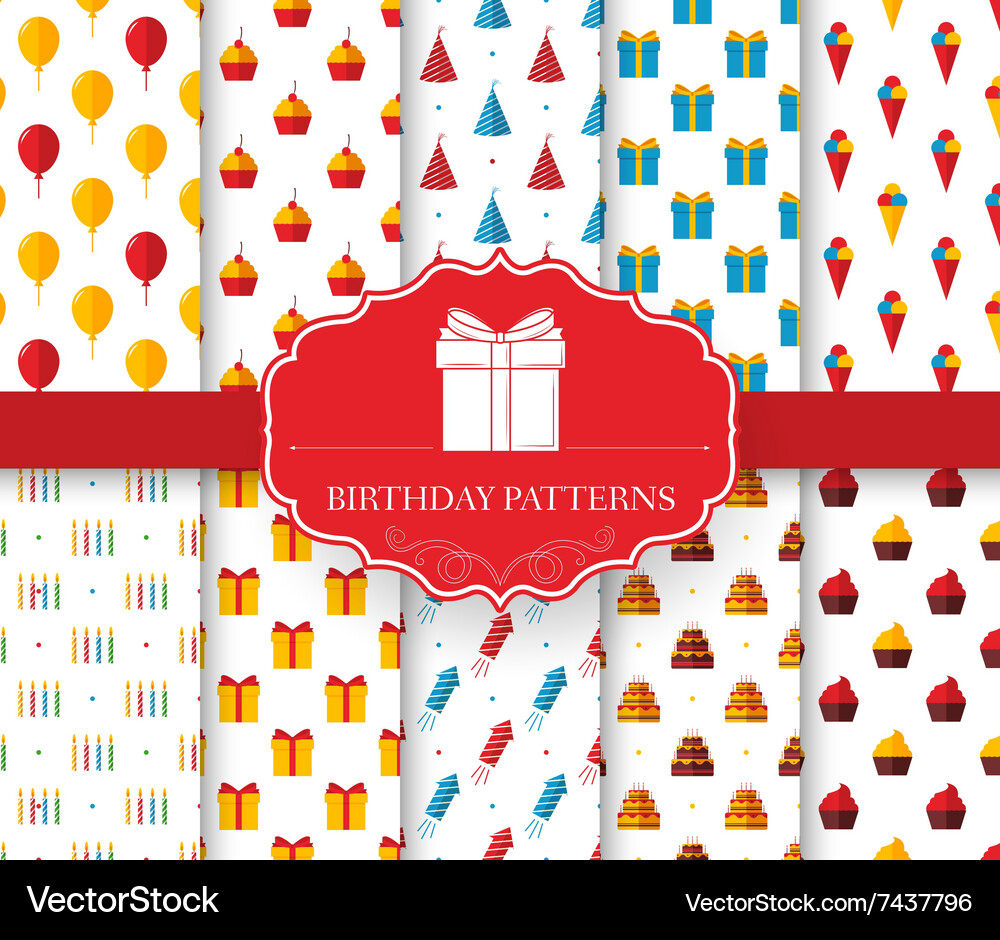 Sammlung Satz von Happy Birthday nahtloses Muster Vektorbild