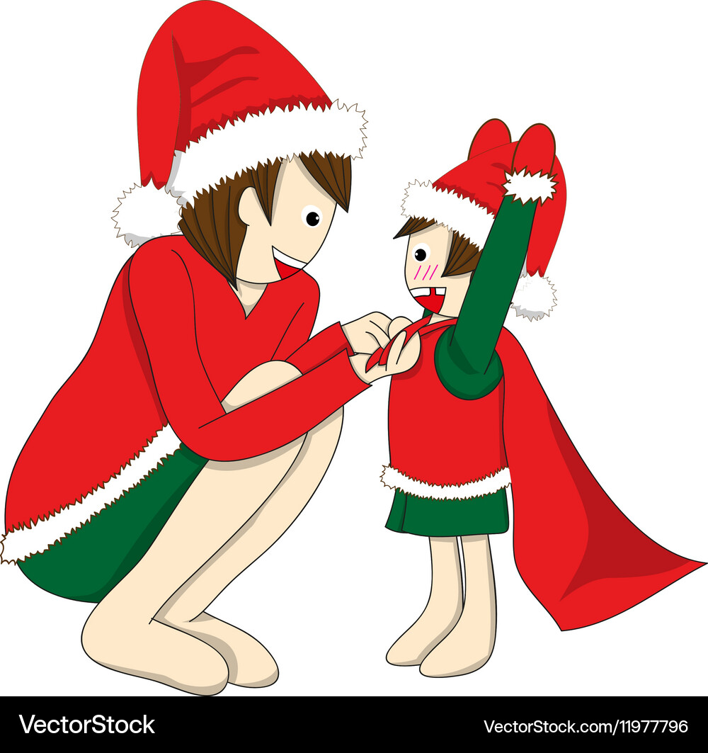 Father and Son Dressing to be Santa Royalty Free Vector