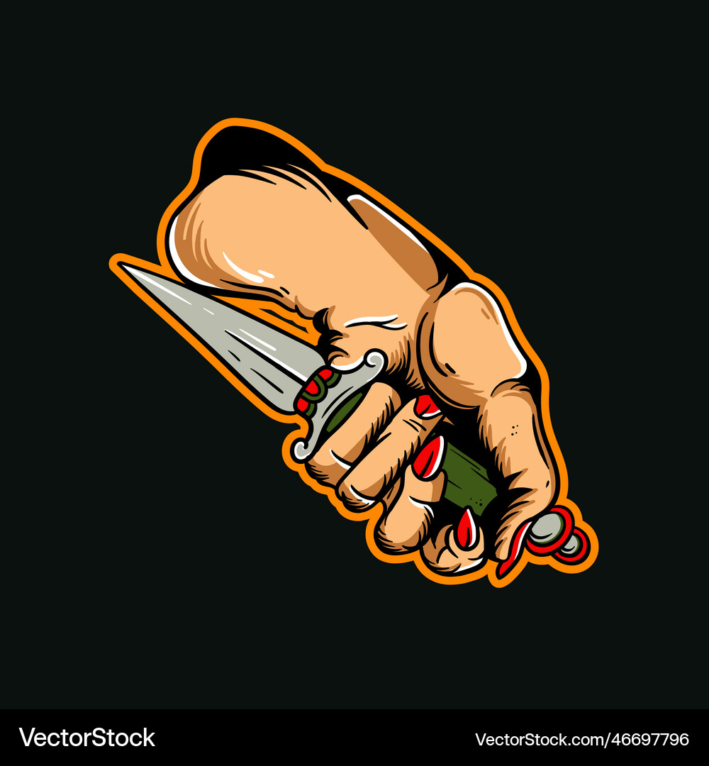 Hand drawn of a holding a dagger Royalty Free Vector Image