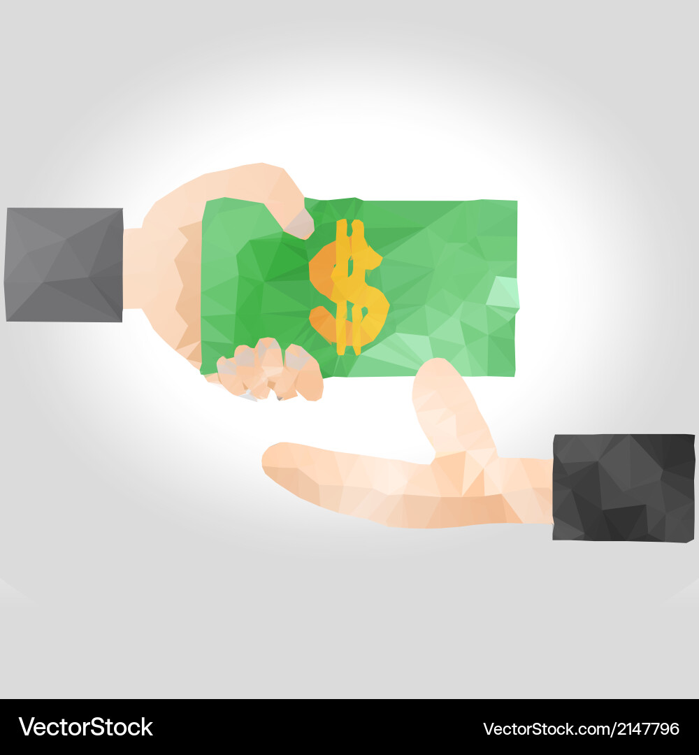 Hand handing over money to another Royalty Free Vector Image