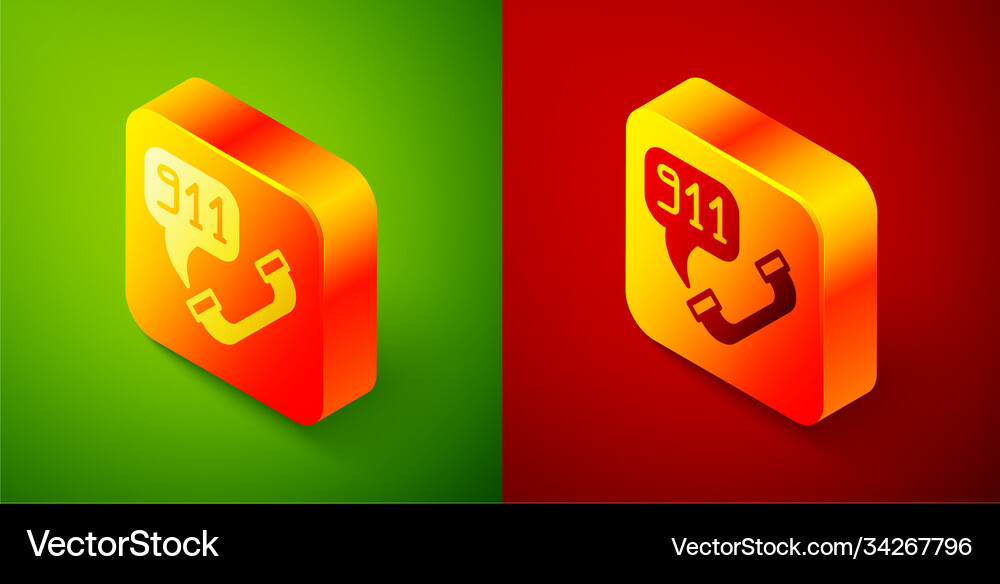 Isometric telephone with emergency call 911 icon Vector Image