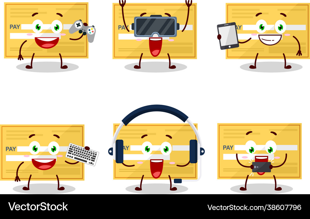 Payment check paper cartoon character are playing Vector Image