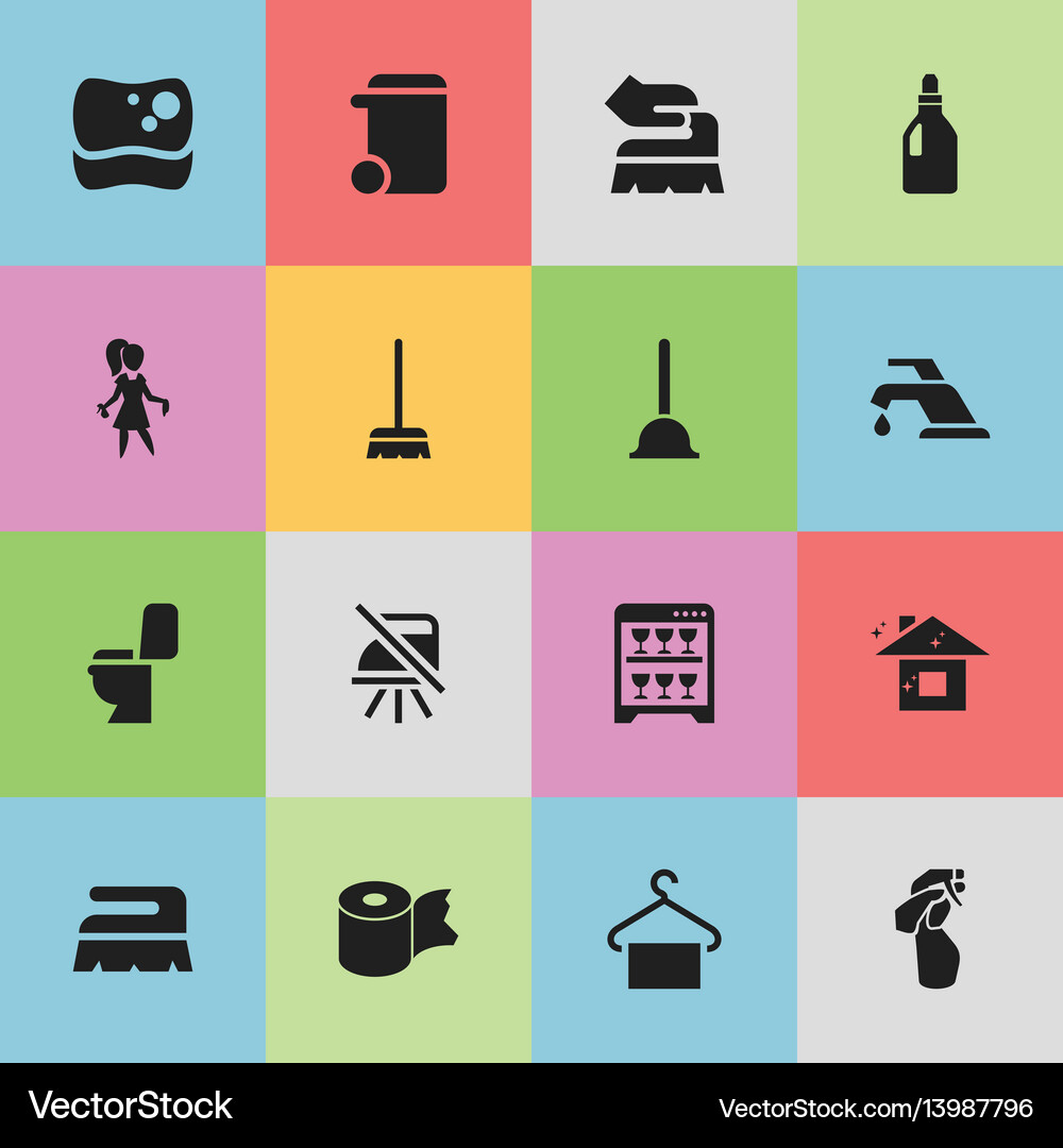 Set of 16 editable cleaning icons includes Vector Image
