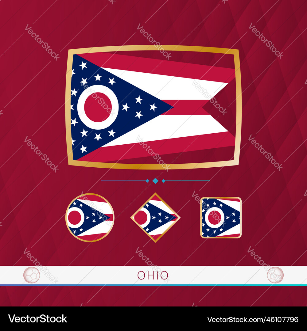 Set of ohio flags with gold frame for use Vector Image