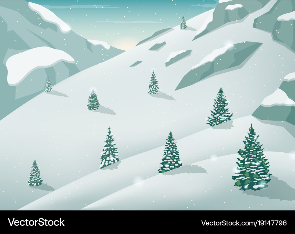 Winter landscape with snow trees and mountains Vector Image