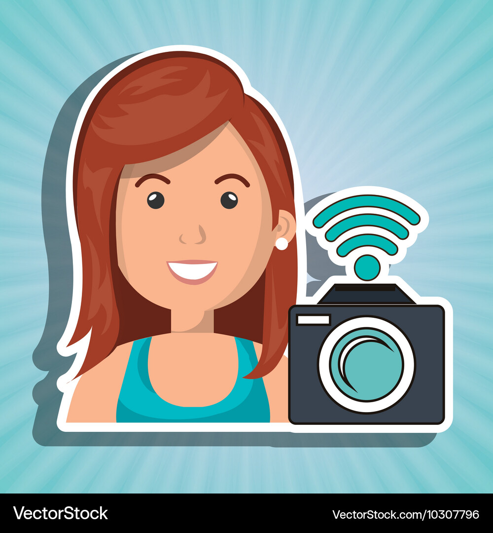 Woman camera photography wifi Royalty Free Vector Image