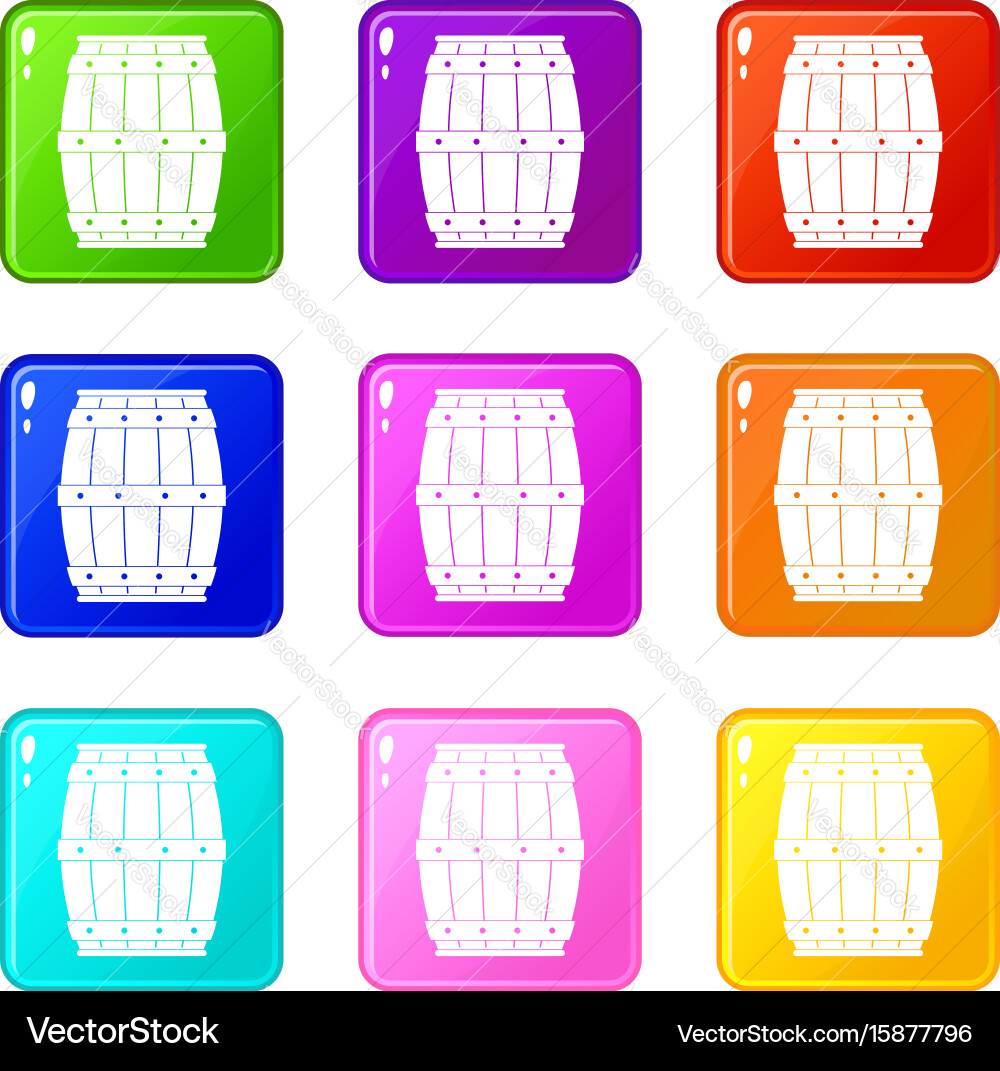 Wooden barrel icons 9 set Royalty Free Vector Image