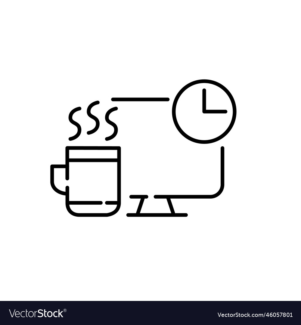 Coffee break at work hot mug and clock desktop Vector Image