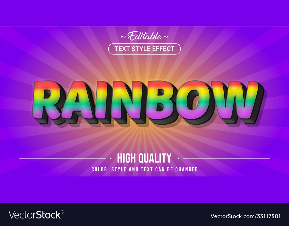 Editable text style effect - rainbow theme style Vector Image