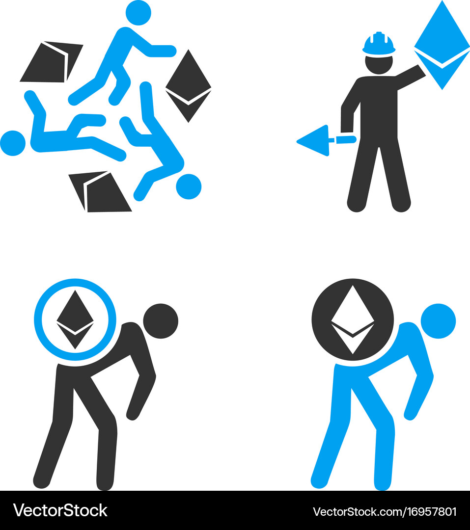 Ethereum miner icon set Royalty Free Vector Image