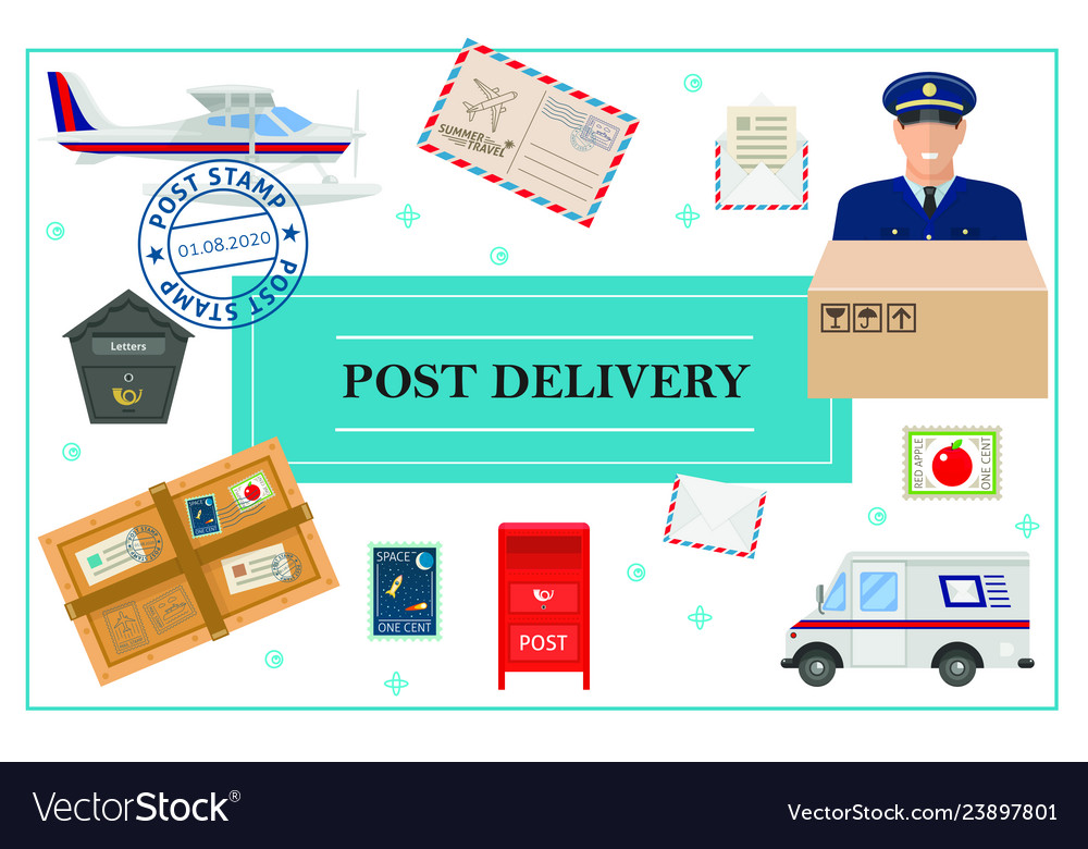 Flat post delivery concept Royalty Free Vector Image