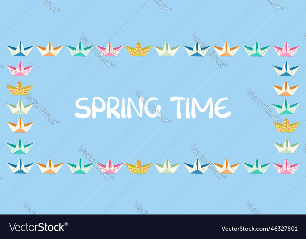 Frame of colored paper boats - spring time Vector Image