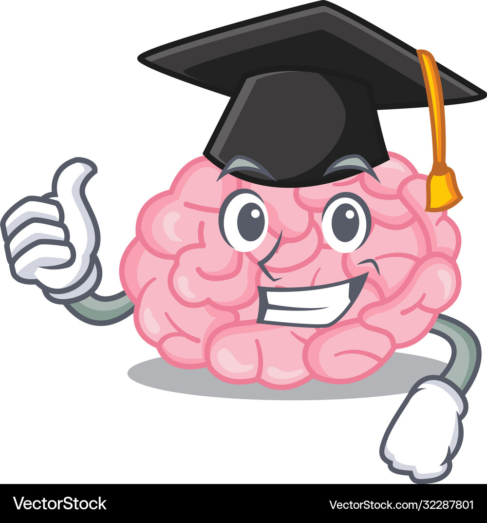 Happy face human brain in black graduation hat Vector Image