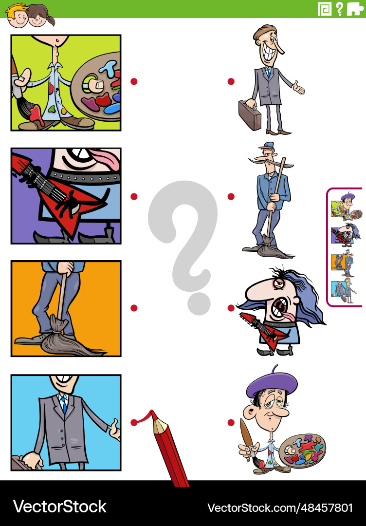 Match cartoon people occupations and clippings Vector Image