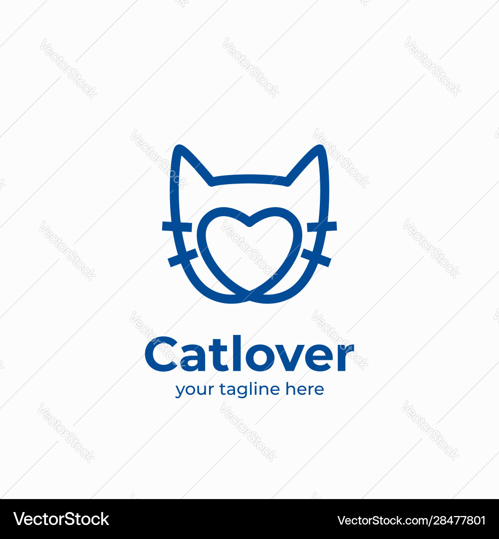 Pet cat lover logo outline monoline face Vector Image