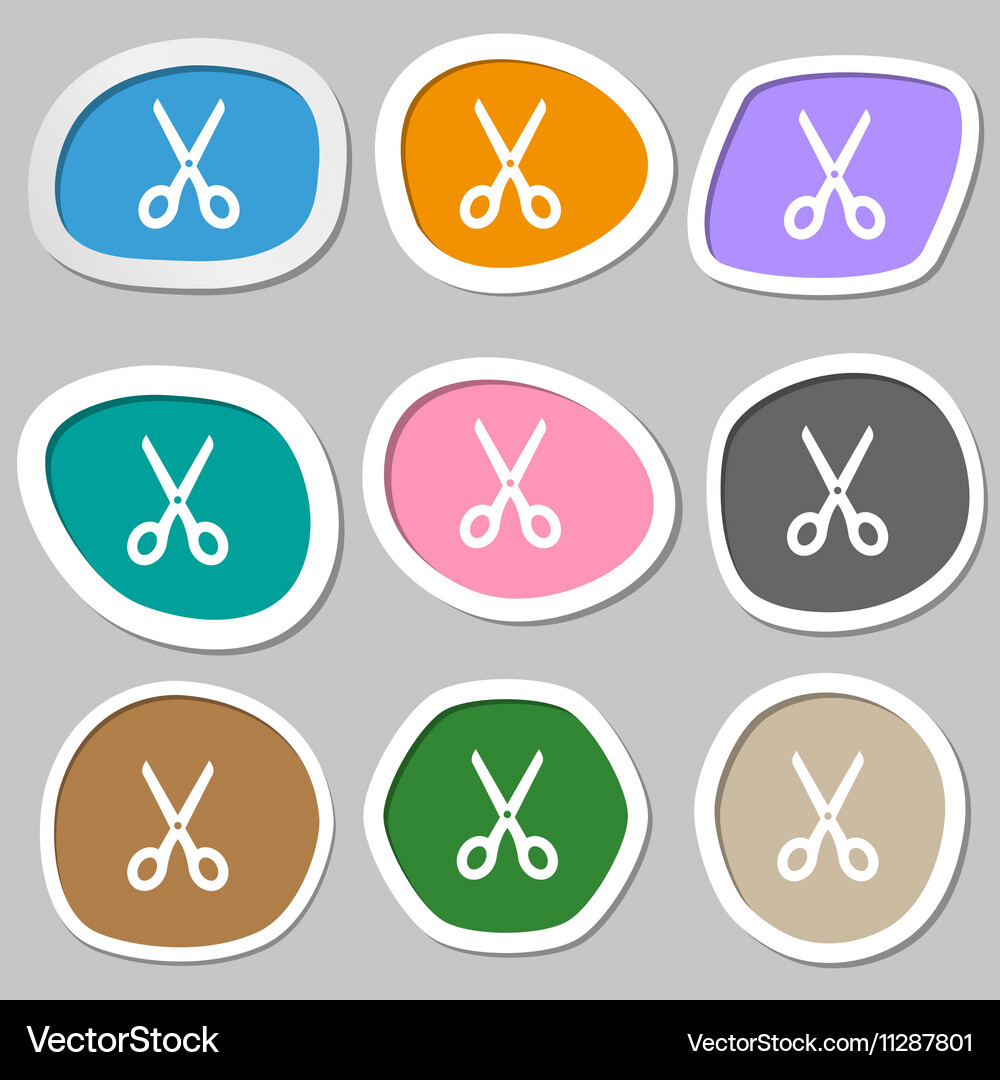 Scissors icon symbols multicolored paper stickers Vector Image