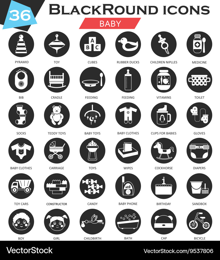 Baby circle white black icon set ultra Royalty Free Vector