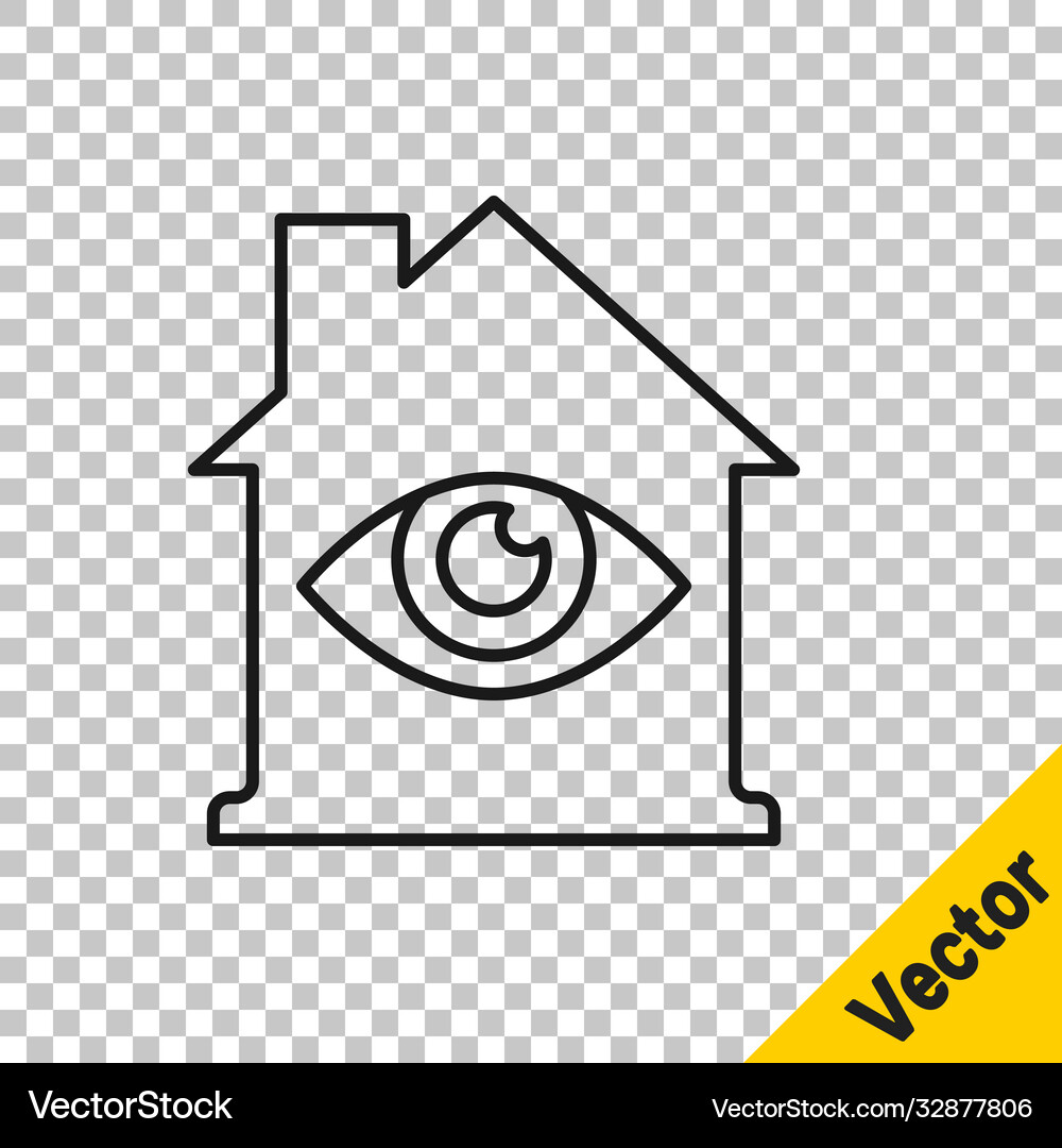Black line house with eye scan icon isolated Vector Image
