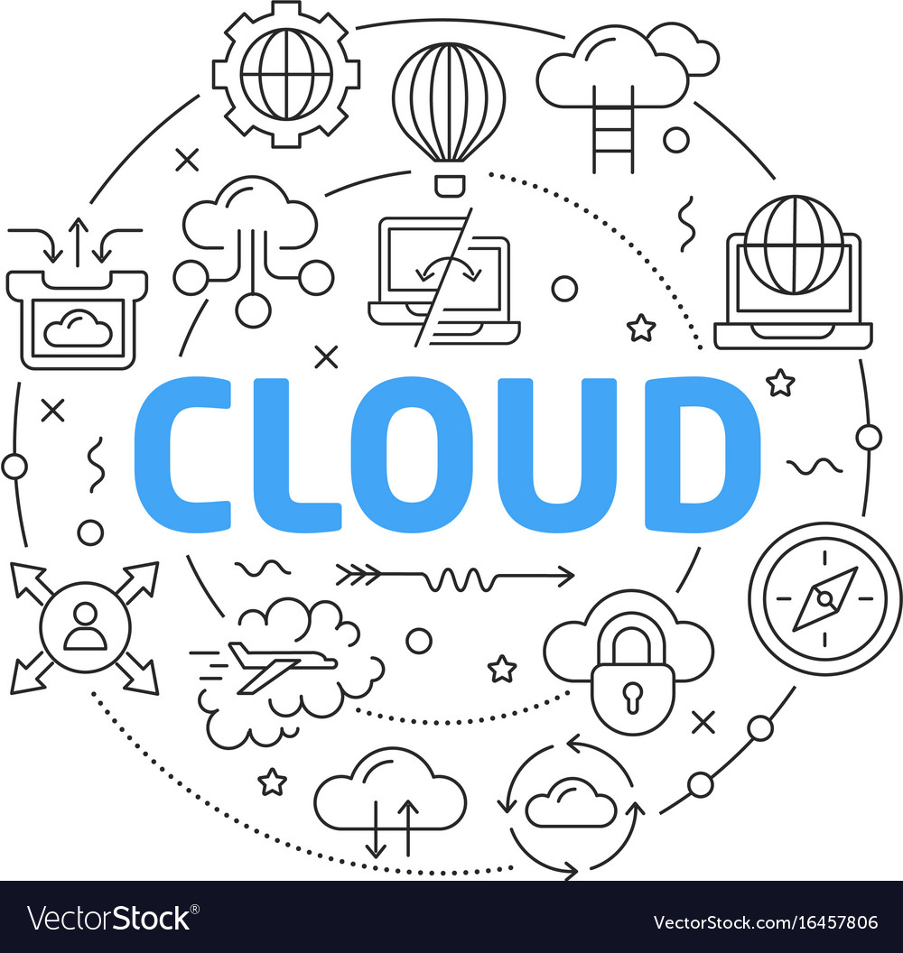 Line flat circle cloud Royalty Free Vector Image