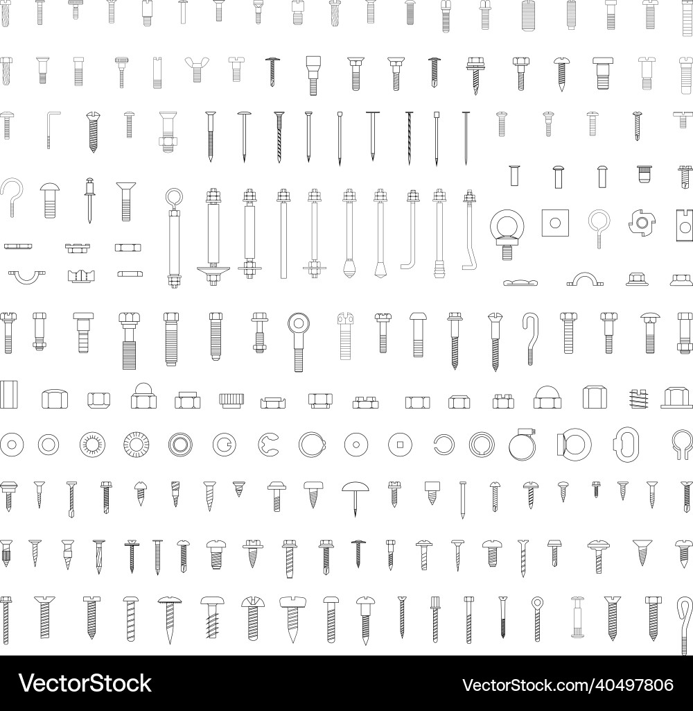 Set of linear fasteners and screws Royalty Free Vector Image