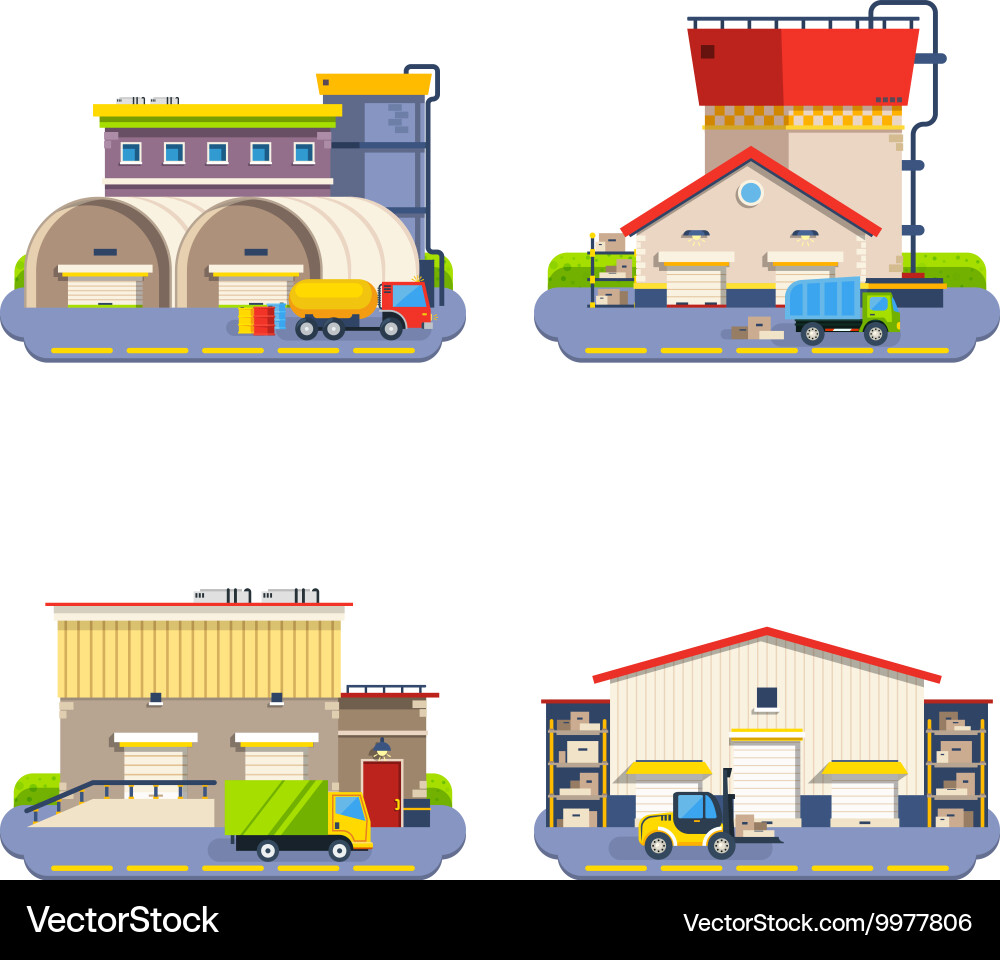 Warehouse flat icons set Royalty Free Vector Image