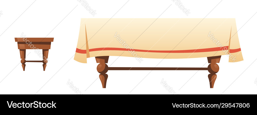 Wooden stool and table with linen cloth Royalty Free Vector