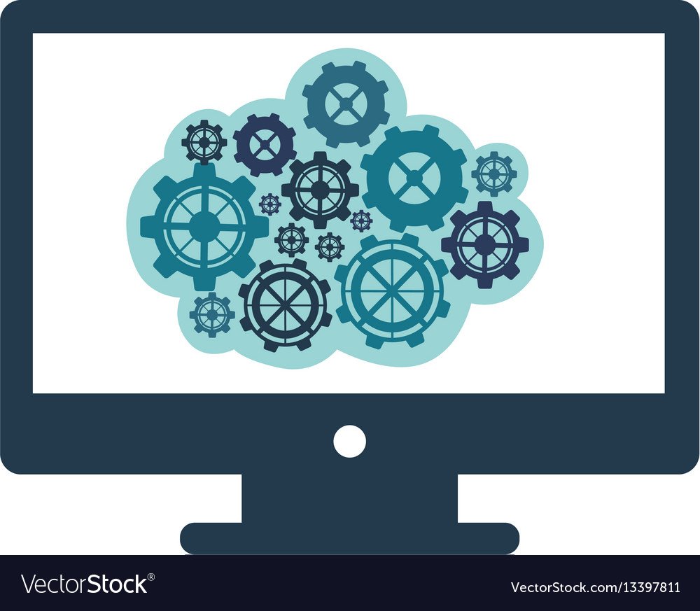Blue gear in the computer icon Royalty Free Vector Image