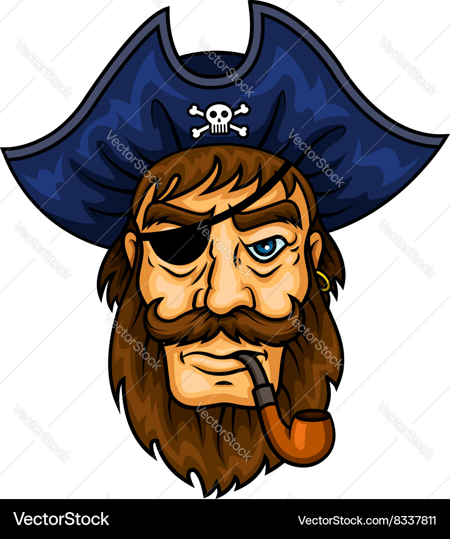 Cartoon pirate captain with smoking pipe Vector Image