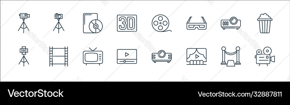 Cinema line icons linear set quality line set Vector Image