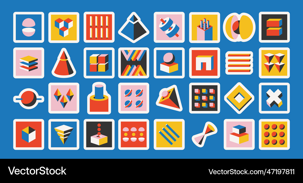 Geometric bauhaus icons featuring volumetric Vector Image