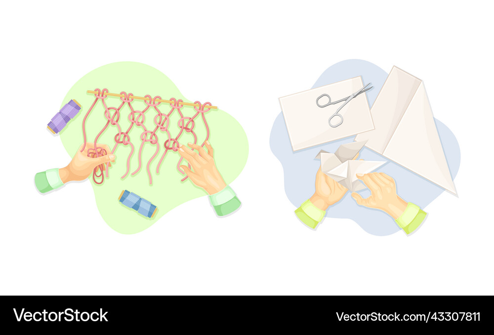 Top view of hands creating crafts set hands Vector Image