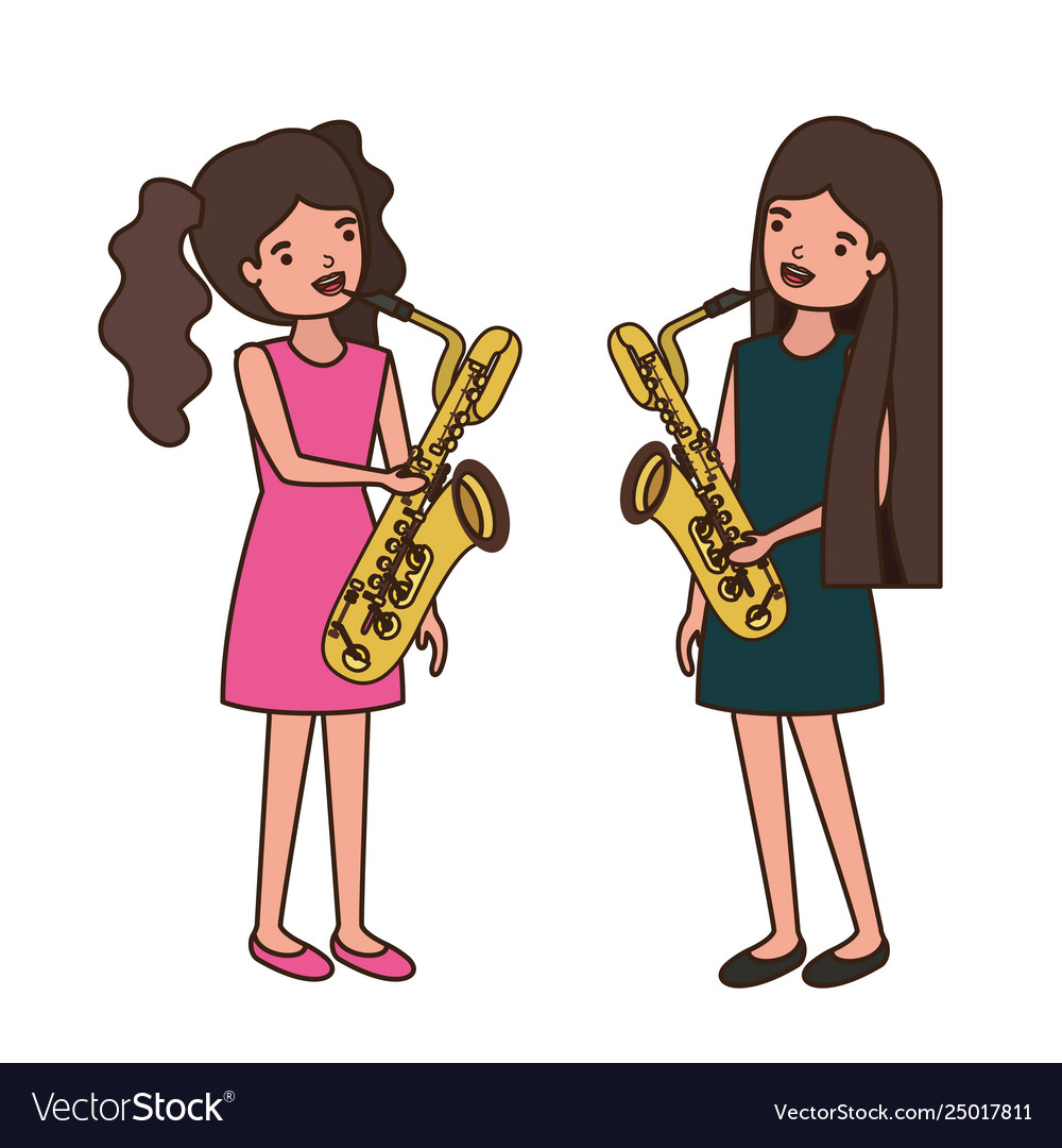 Women with musical instruments character Vector Image
