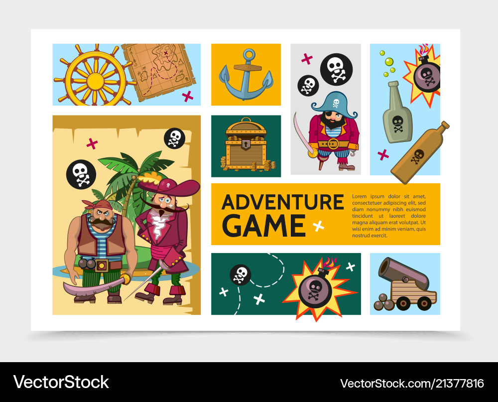 Cartoon adventure game infographic template Vector Image