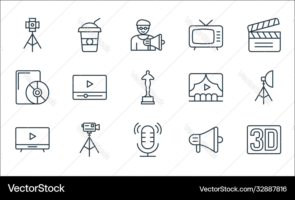 Cinema line icons linear set quality line set Vector Image