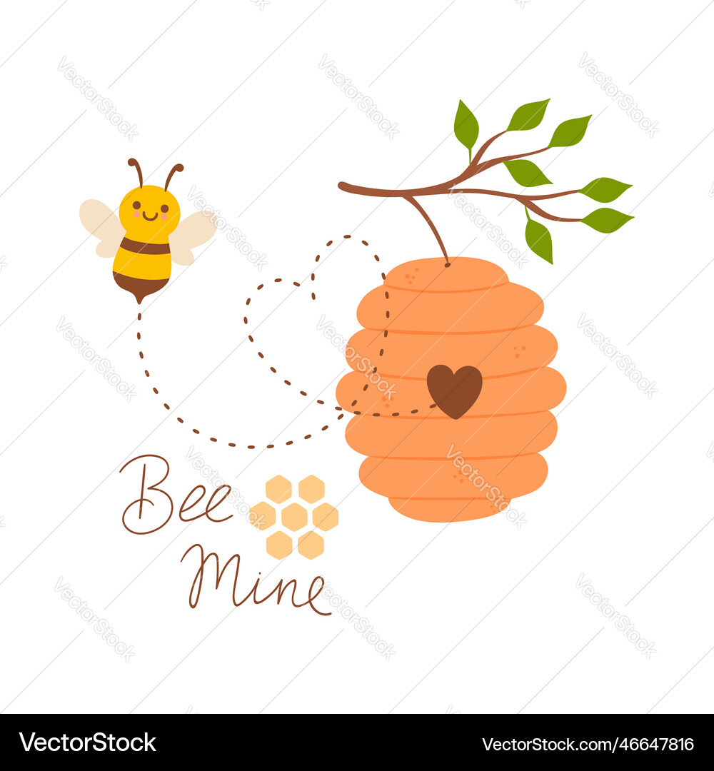 Cute bee and beehive isolate on white background Vector Image