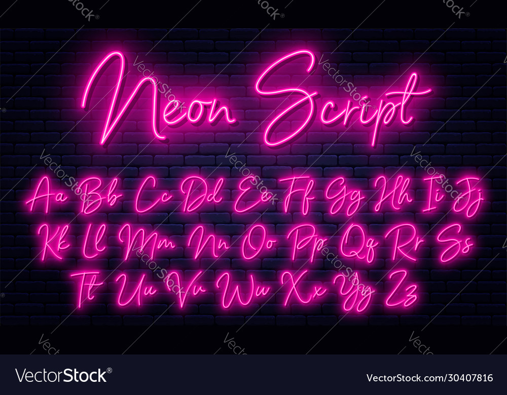 Glowing Neon Script Alphabet Neon Font Royalty Free Vector